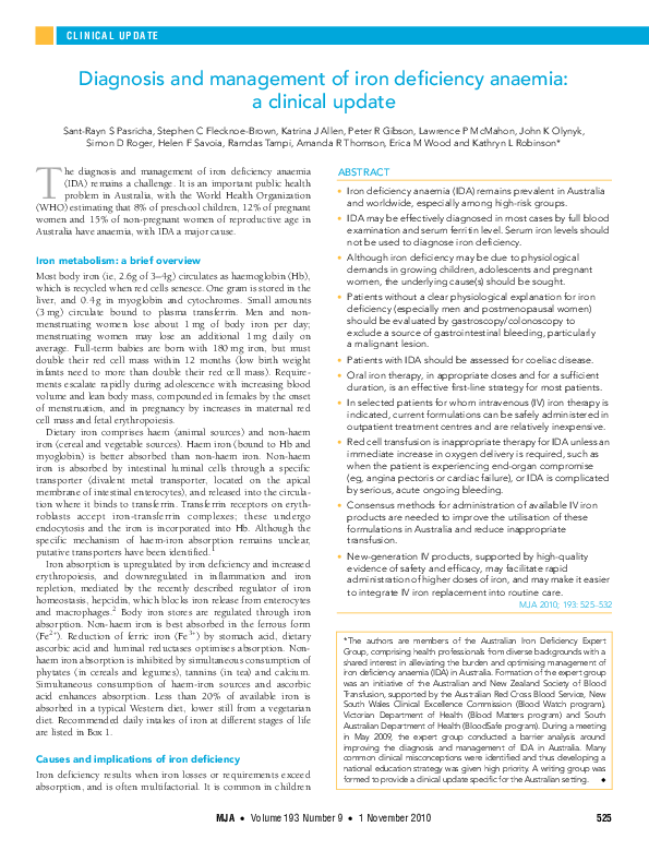 (PDF) Diagnosis and management of iron-deficiency anaemia