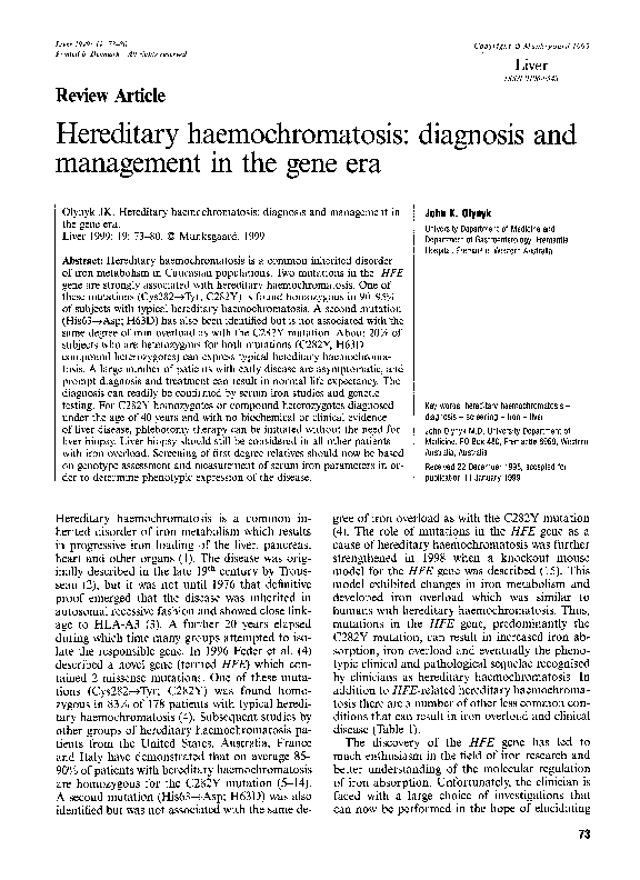 (PDF) Hereditary haemochromatosis: diagnosis and management in the gene era