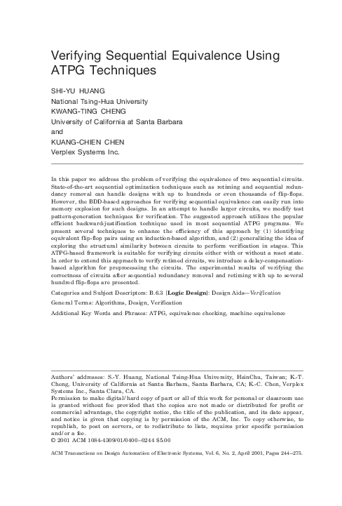 (PDF) Verifying sequential equivalence using ATPG techniques