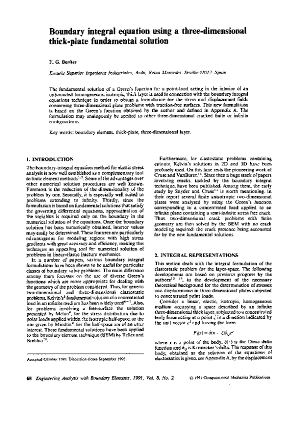 (PDF) Boundary integral equation using a three-dimensional thick-plate fundamental solution