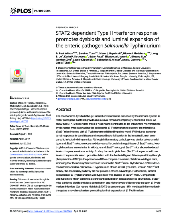 (PDF) STAT2 dependent Type I Interferon response promotes dysbiosis and ...