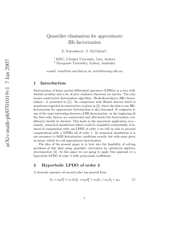 Pdf Quantifier Elimination For Approximate Beals Kartashova Factorization