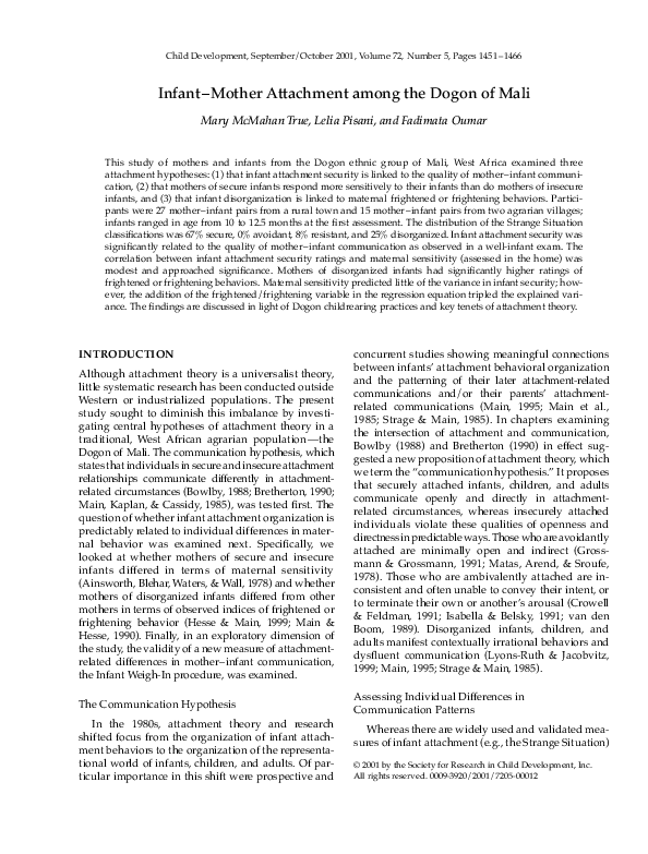 (PDF) Infant mother attachment among the Dogon of Mali