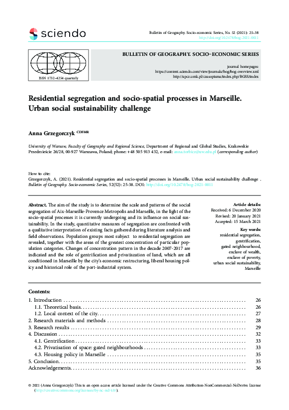 (PDF) Residential segregation and socio-spatial processes in Marseille ...
