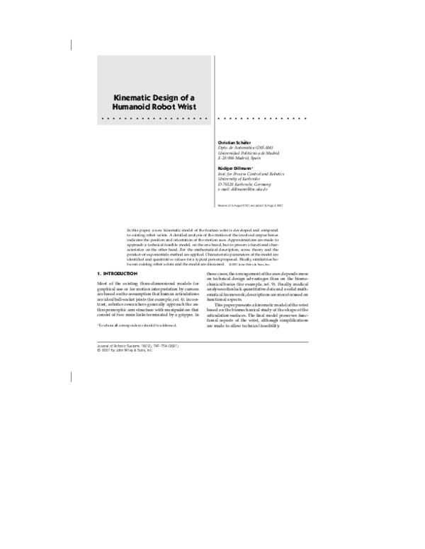 (PDF) Kinematic design of a humanoid robot wrist