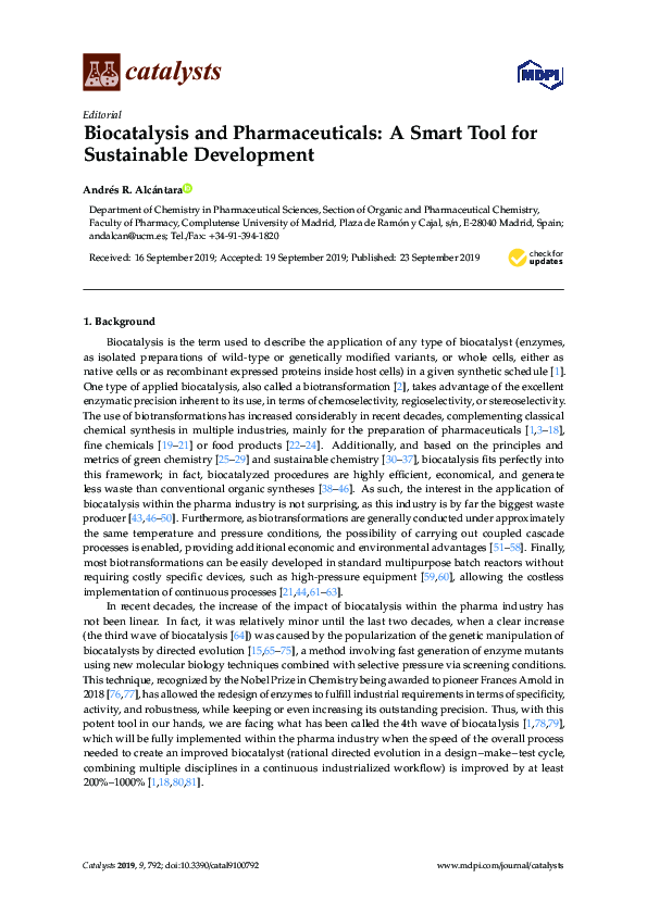 (PDF) Biocatalysis and Pharmaceuticals: A Smart Tool for Sustainable ...
