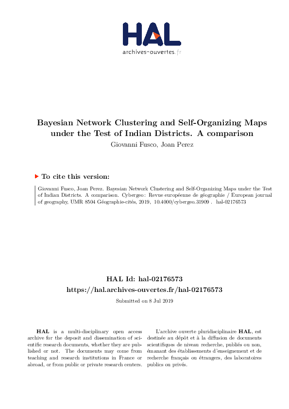 Pdf Bayesian Network Clustering And Self Organizing Maps Under The Test Of Indian Districts A