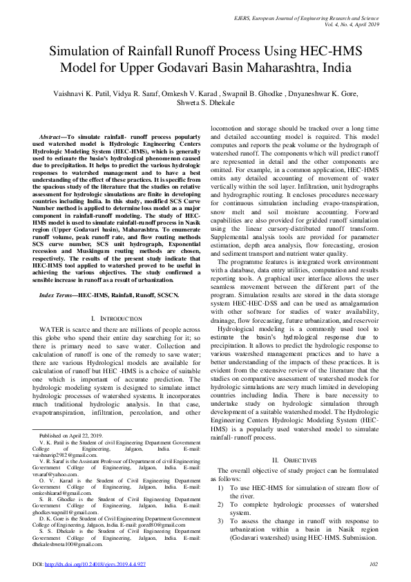 (PDF) Simulation of Rainfall Runoff Process Using HEC-HMS Model for Upper Godavari Basin ...