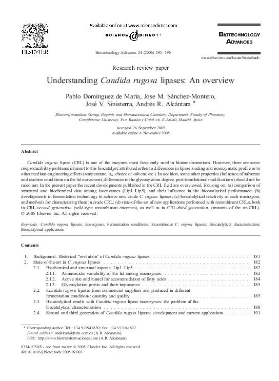 (PDF) Understanding Candida rugosa lipases: An overview