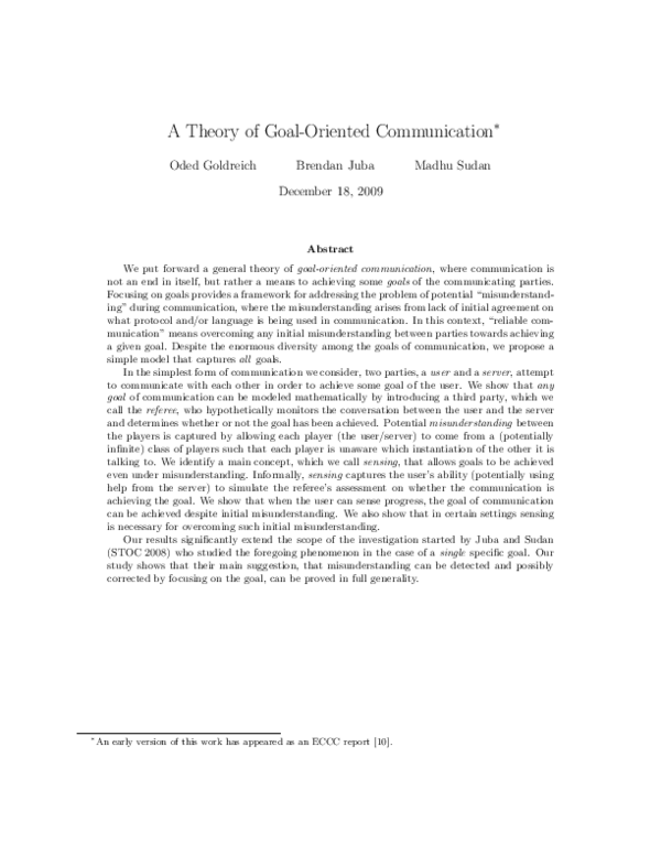 (PDF) A theory of goal-oriented communication
