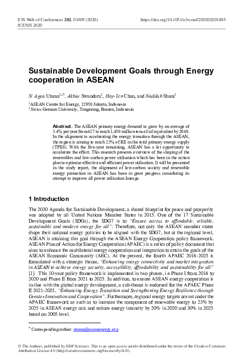 (PDF) Sustainable Development Goals through Energy cooperation in ASEAN