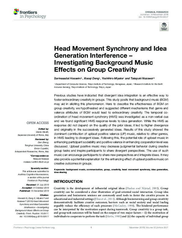 (PDF) Head Movement Synchrony and Idea Generation Interference ...
