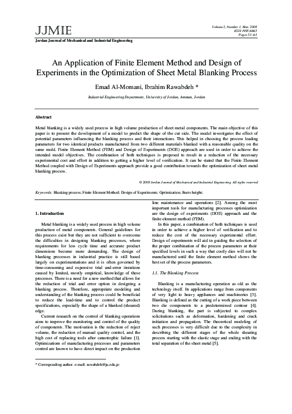 Pdf An Application Of Finite Element Method And Design Of Experiments In The Optimization Of