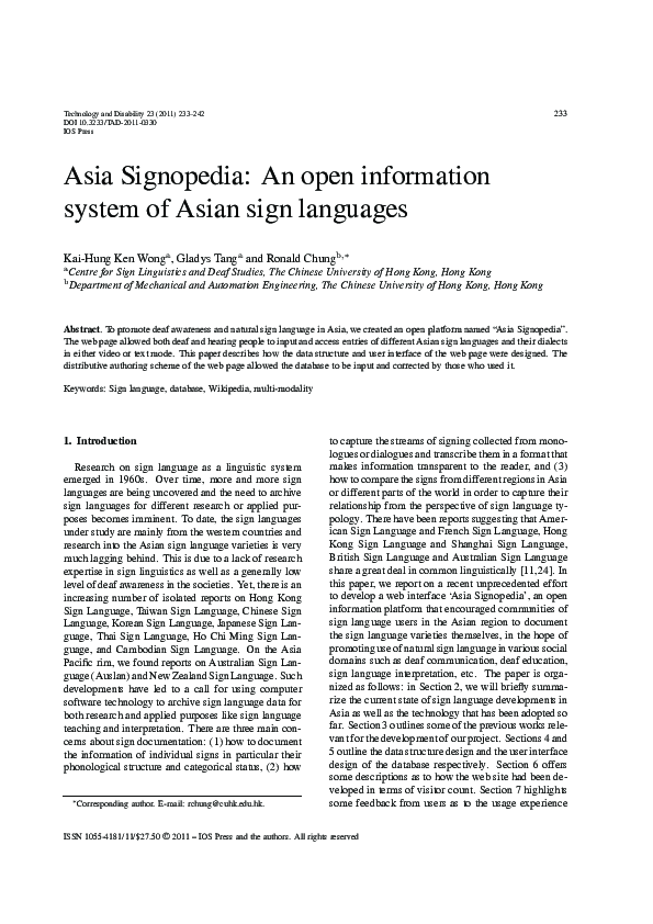 (PDF) Asia Signopedia: An open information system of Asian sign languages
