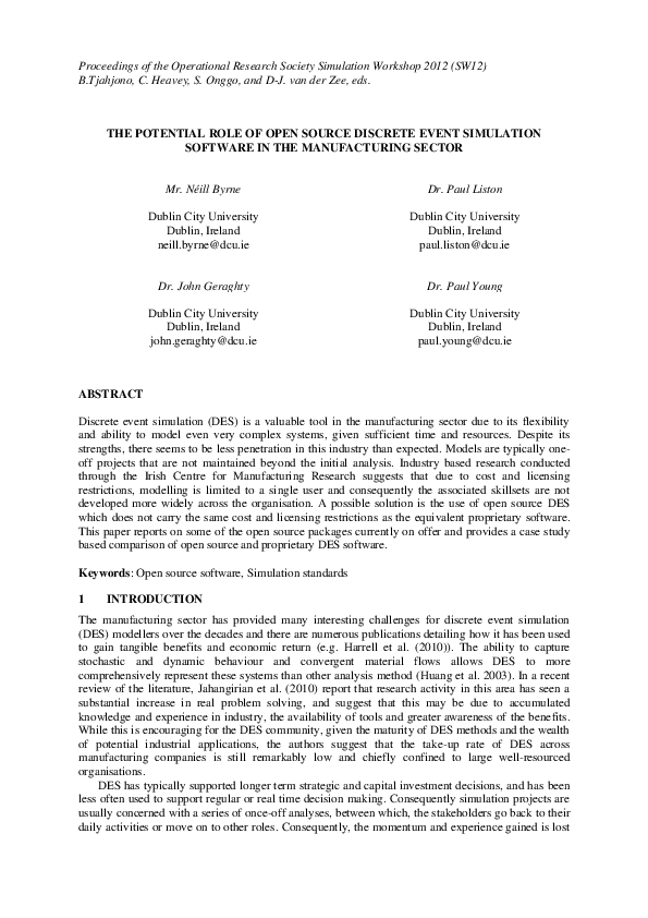 (PDF) The Potential Role of Open Source Discrete Event Simulation Software in the Manufacturing ...