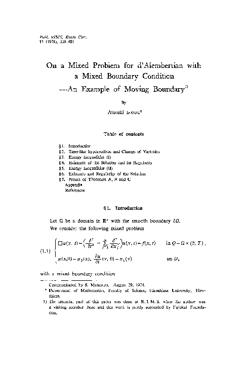(PDF) On a mixed problem for d'Alembertian with a mixed boundary ...