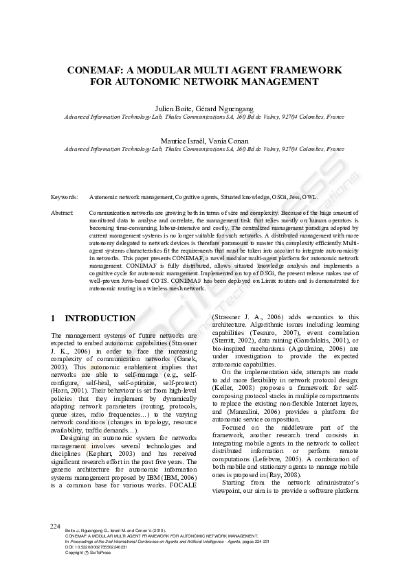 (PDF) CONEMAF: A Modular Multi Agent Framework for Autonomic Network Management