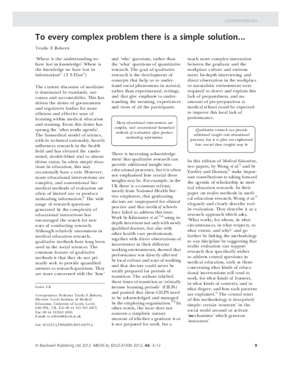 (PDF) To every complex problem there is a simple solution