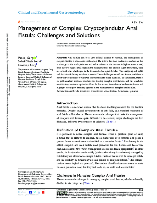 (PDF) Management of Complex Cryptoglandular Anal Fistula: Challenges ...