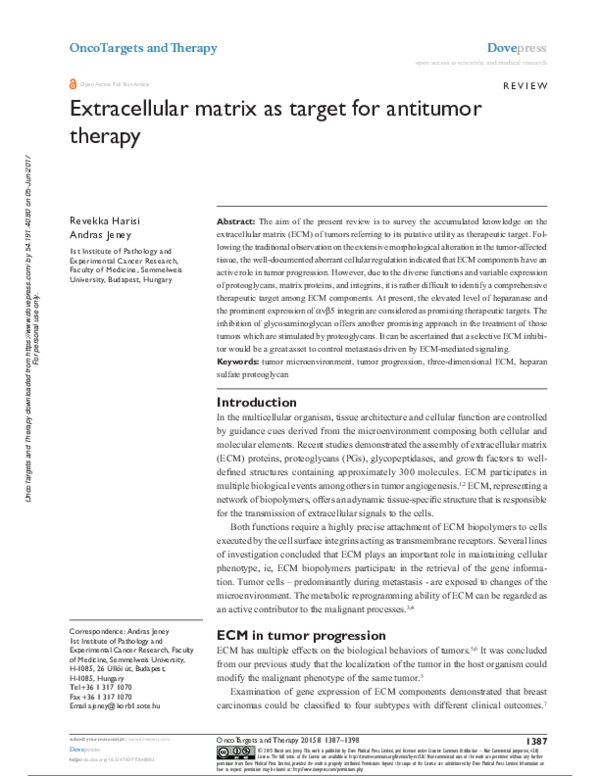 (PDF) Extracellular matrix as target for antitumor therapy
