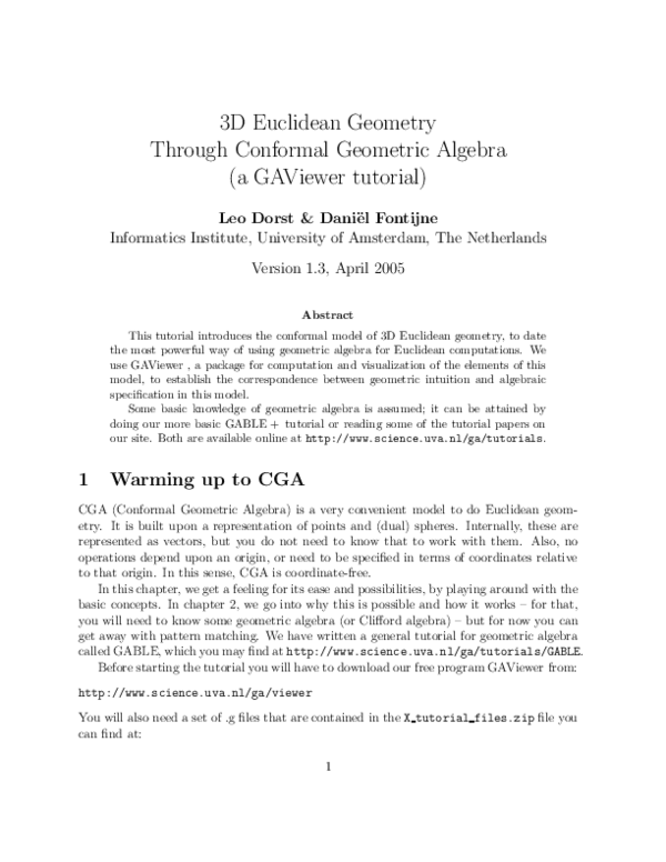 (PDF) 3D Euclidean Geometry Through Conformal Geometric Algebra (A Gaviewer Tutorial)