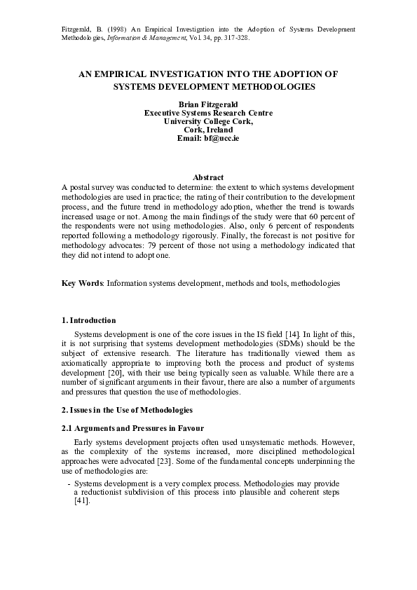 (PDF) An empirical investigation into the adoption of systems development methodologies