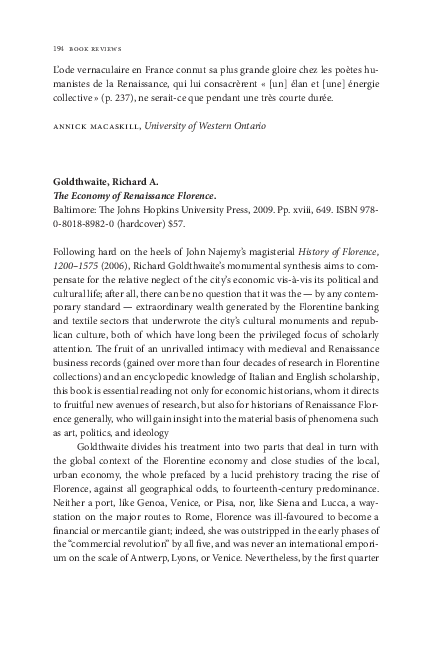 (PDF) The Economy of Renaissance Florence