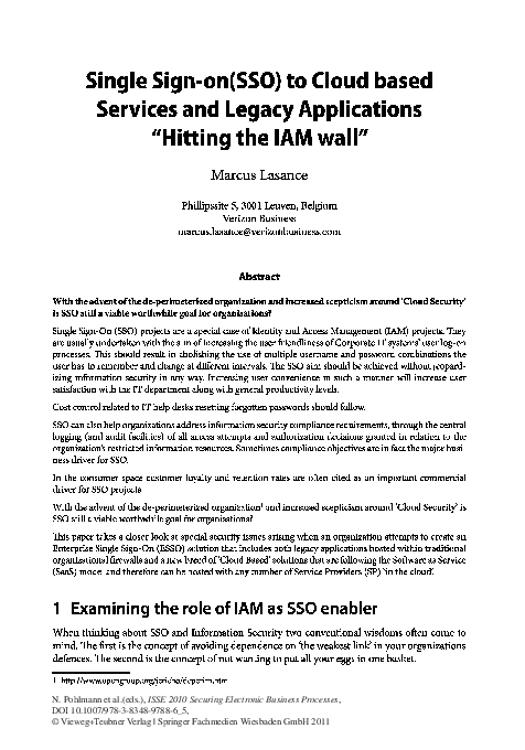 (PDF) Single Sign-on(SSO) to Cloud based Services and Legacy ...