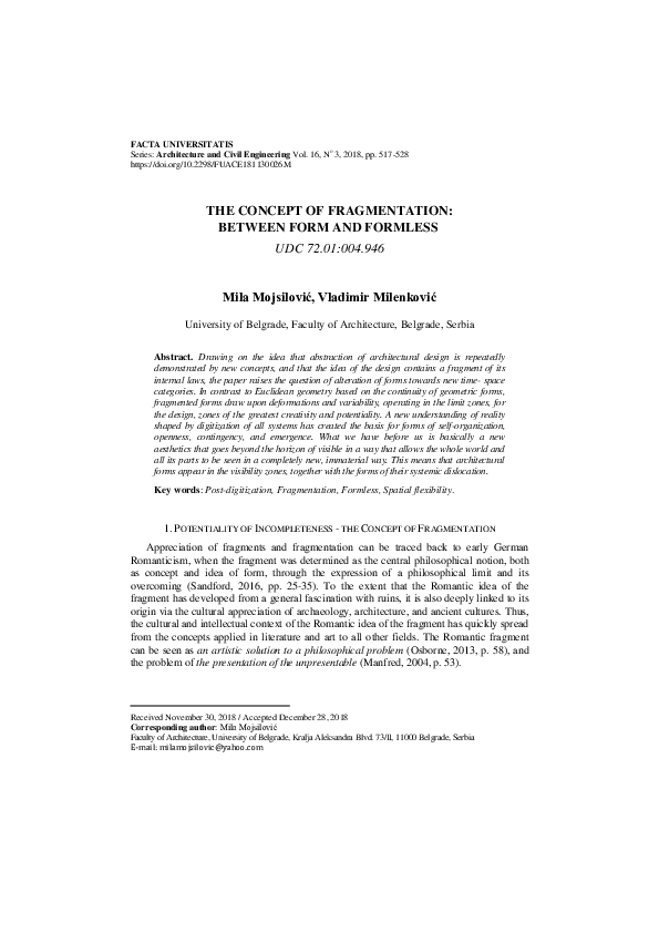 (PDF) The concept of fragmentation: Between form and formless