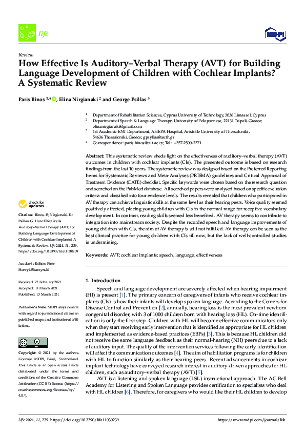 (PDF) How Effective Is Auditory–Verbal Therapy (AVT) for Building ...