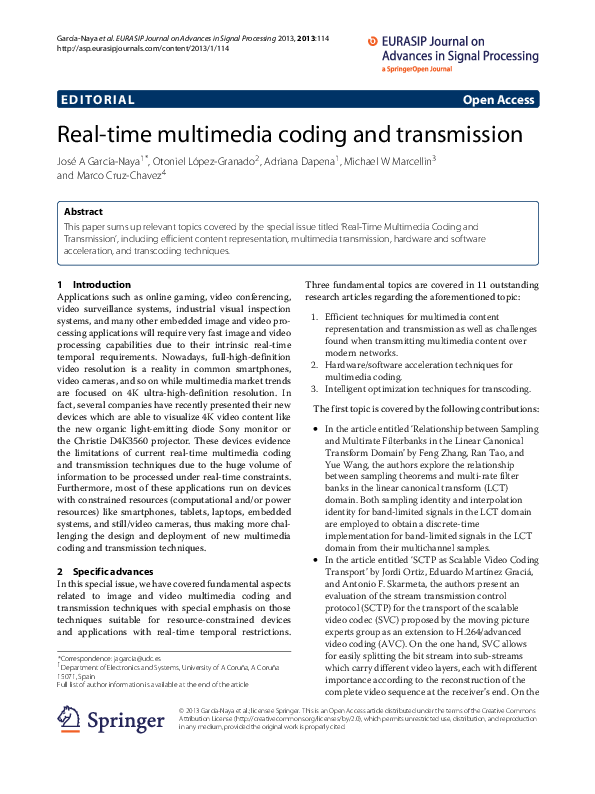 Pdf Real Time Multimedia Coding And Transmission
