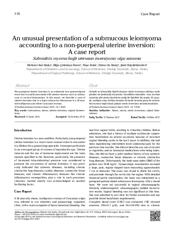(PDF) An unusual presentation of a submucous leiomyoma accounting to a ...
