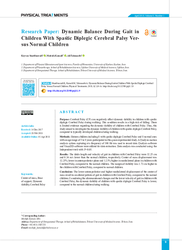 (PDF) Dynamic Balance During Gait in Children With Spastic Diplegic ...