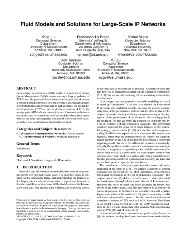 (PDF) Fluid models and solutions for large-scale IP networks
