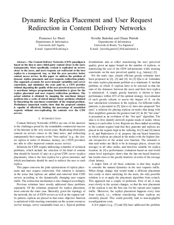 Pdf Dynamic Replica Placement And User Request Redirection In Content Delivery Networks