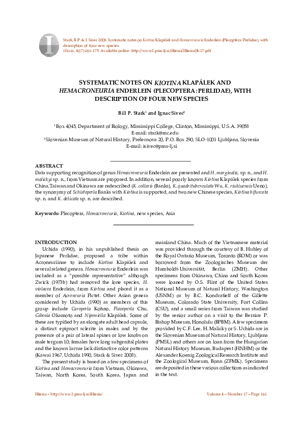 (PDF) Systematic Notes on Kiotina Klapálek and Hemacroneuria Enderlein ...