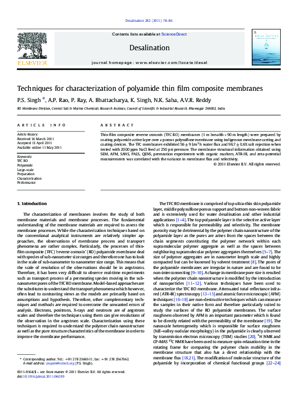 (PDF) Techniques for characterization of polyamide thin film composite ...