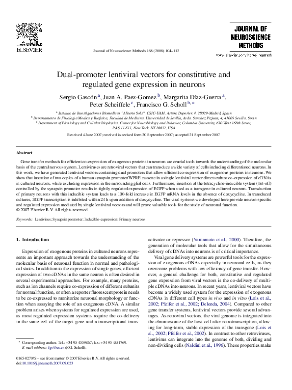 (PDF) Dual-promoter lentiviral vectors for constitutive and regulated ...