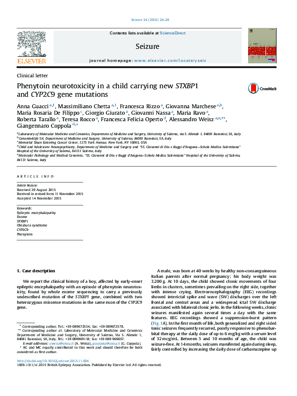 (PDF) Phenytoin Neurotoxicity in a Child Carrying New STXBP1 and CYP2C9 ...