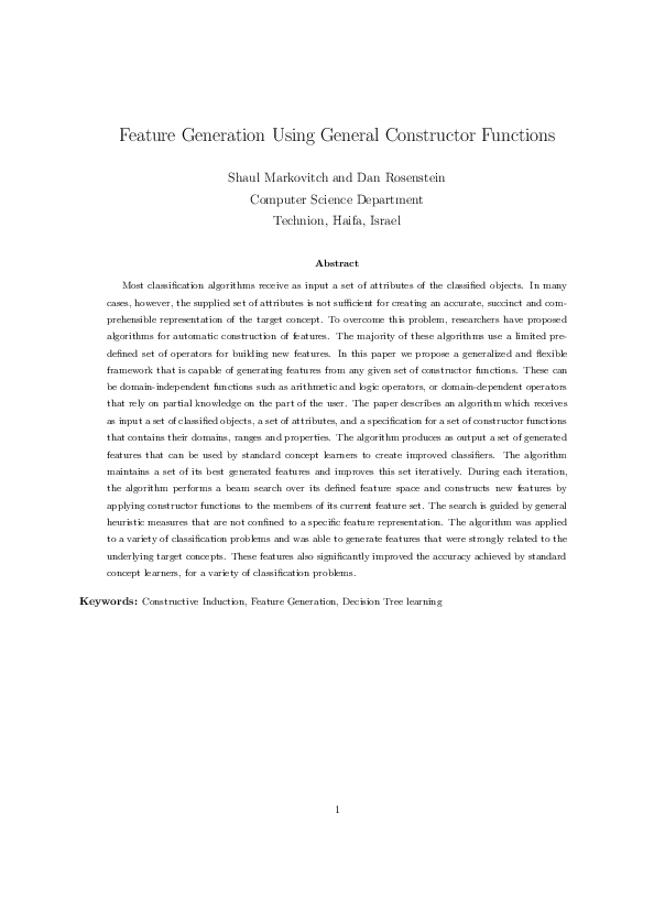 (PDF) Feature generation using general constructor functions