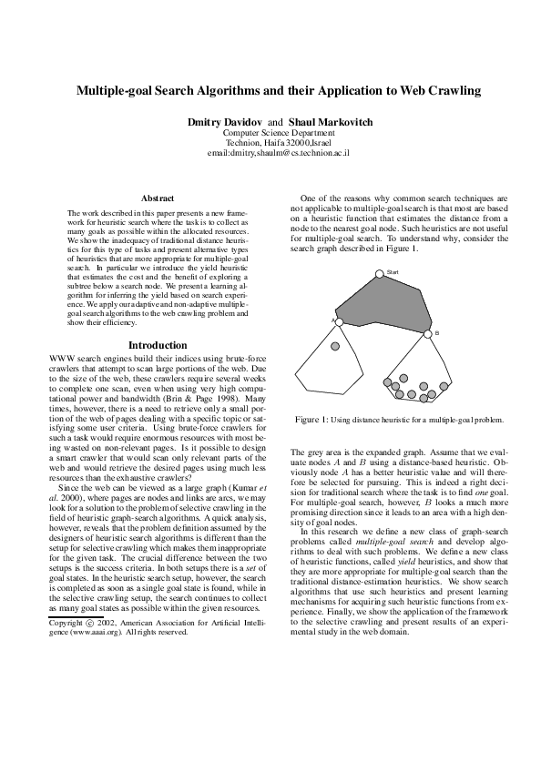 (PDF) Multiple-goal search algorithms and their application to Web crawling