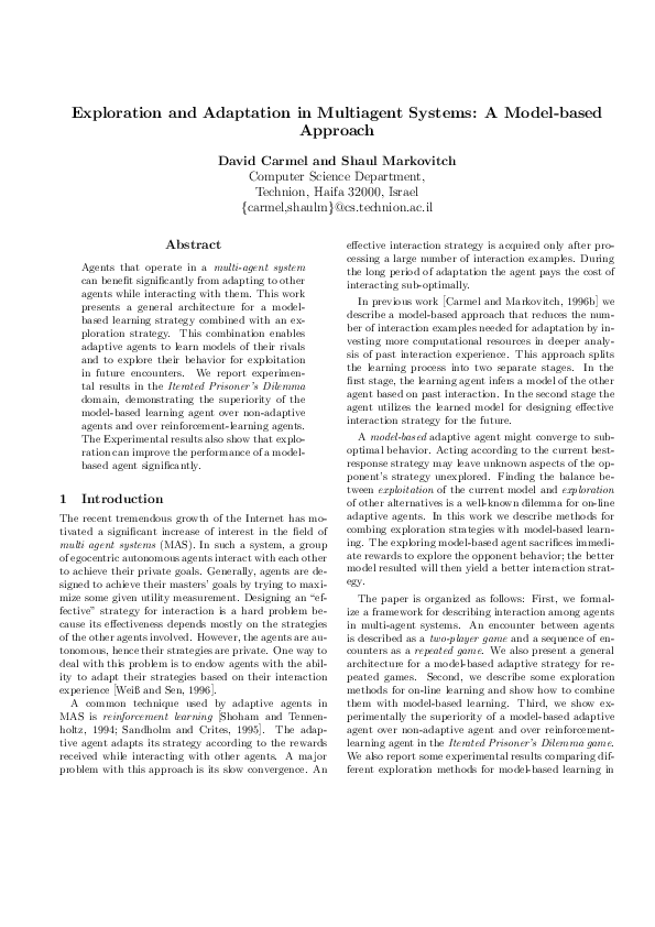 (PDF) Exploration and adaptation in multiagent systems: A model-based approach