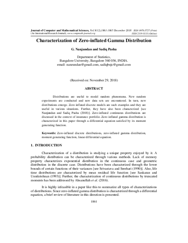 (PDF) Characterization of Zero-inflated Gamma Distribution