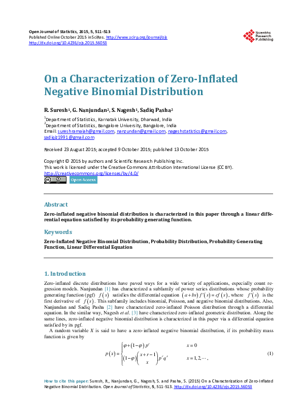 (PDF) On a Characterization of Zero-Inflated Negative Binomial Distribution