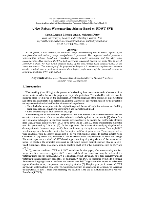 Pdf A New Robust Watermarking Scheme Based On Rdwt Svd