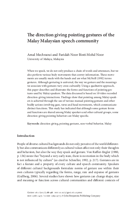 (PDF) The direction giving pointing gestures of the Malay Malaysian ...