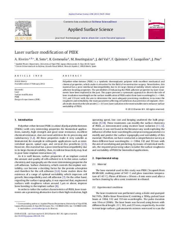 Pdf Laser Surface Modification Of Peek