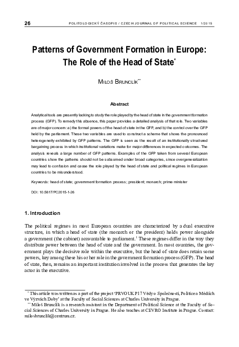 (PDF) Patterns of Government Formation in Europe: The Role of the Head ...