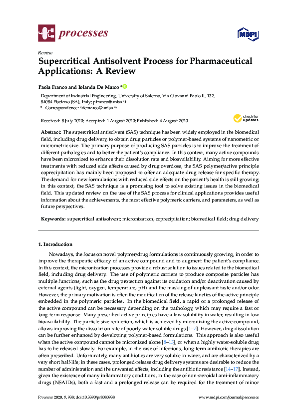 (PDF) Supercritical Antisolvent Process for Pharmaceutical Applications ...