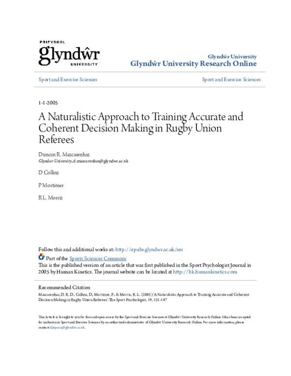 (PDF) Training Accurate and Coherent Decision Making in Rugby Union ...